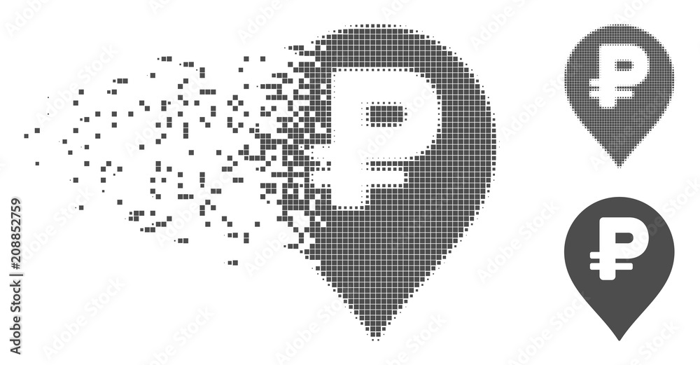 Grey vector rouble map marker icon in dispersed, pixelated halftone and ... Grey vector rouble map marker icon in dispersed, pixelated halftone and ...