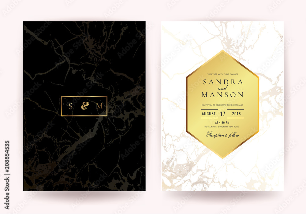 Wedding invitation cards with Luxury gold marble texture background and ...