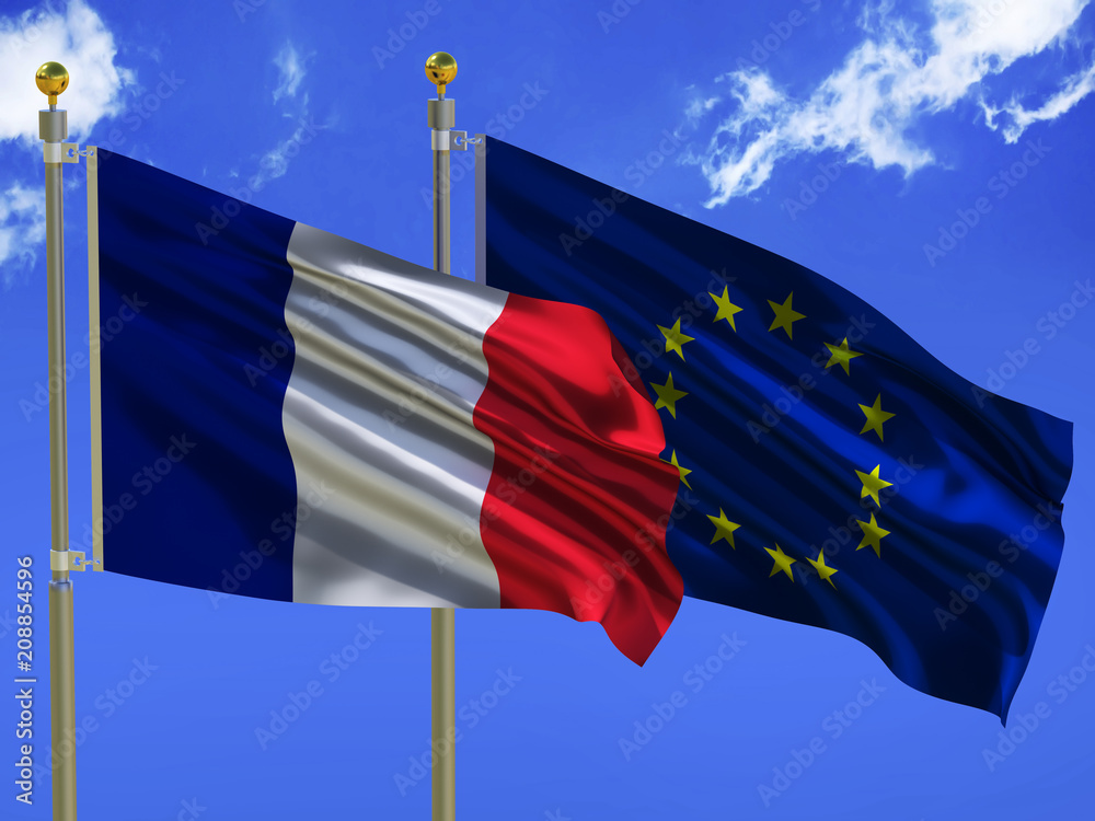 France flag EU flag Silk waving flags French Republic and European ...