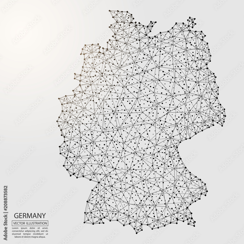 A map of Germany consisting of 3D triangles, lines, points, and ...