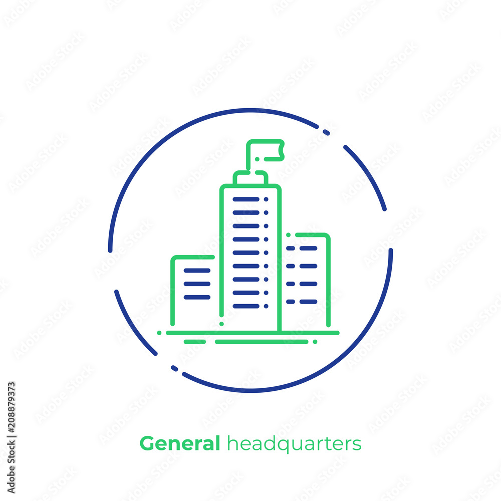 Line art headquarters. Business center. Scalable vector icon in modern ...