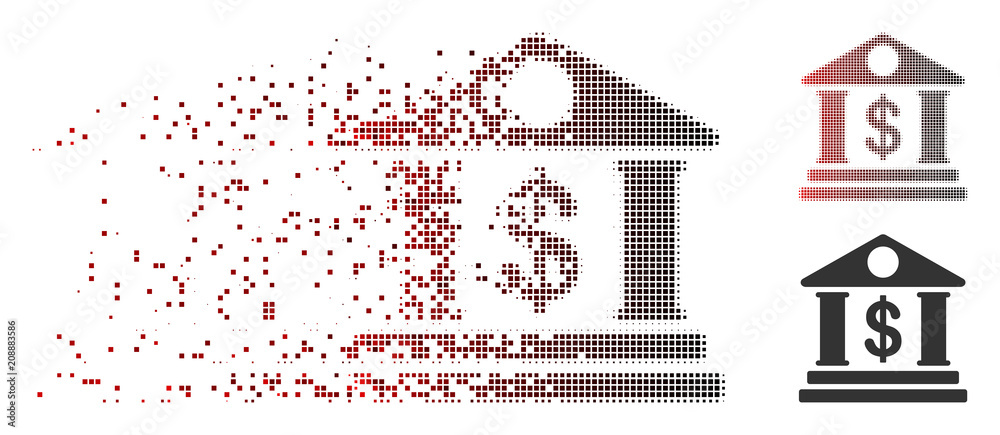 Vector American bank building icon in fractured, dotted halftone and ...