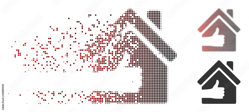 Vector excellent house icon in fractured, dotted halftone and undamaged ...