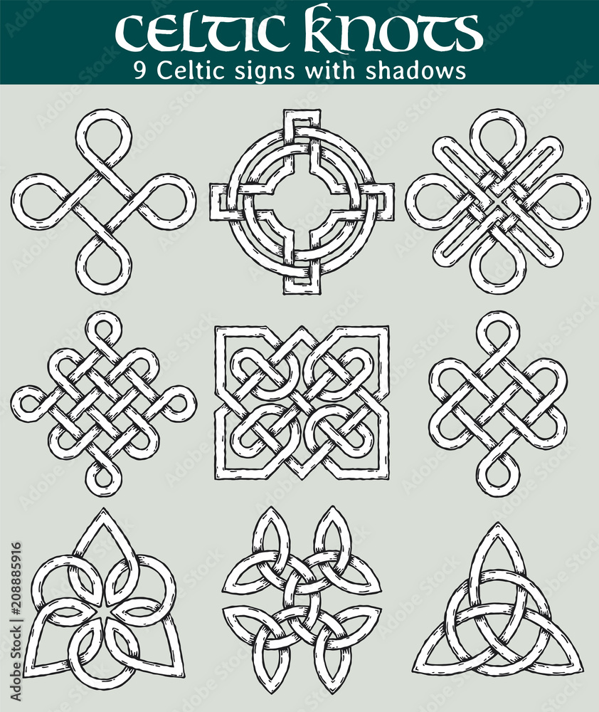 Celtic signs with fill. Set of 9 symbols made with Celtic knots for use ...
