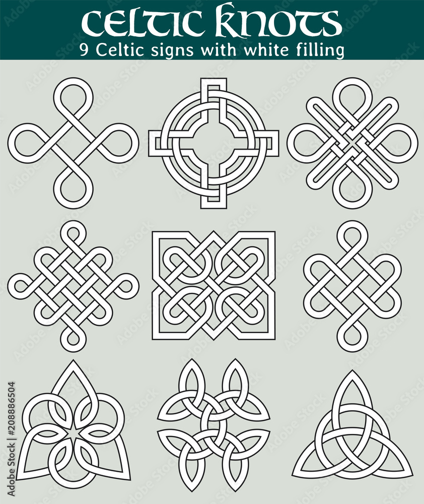 Celtic signs with fill. Set of 9 symbols made with Celtic knots for use ...