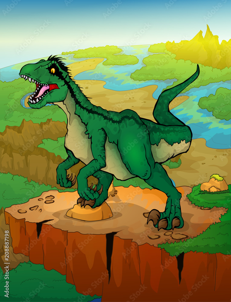 Raptor with landscape background. Vector illustration of a cartoon ...