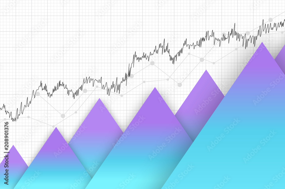 Financial data graph chart, vector illustration. Trend lines, columns ...