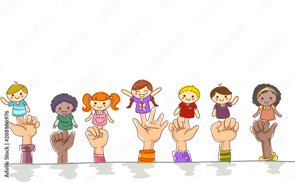 Kids Hands Finger Puppets Illustration Stock Vector | Adobe Stock