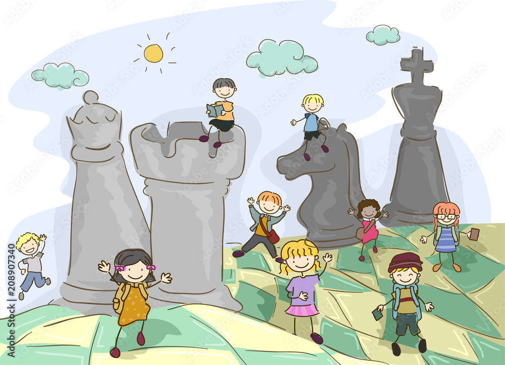 Stickman Kids Chess Field Illustration Stock Vector | Adobe Stock