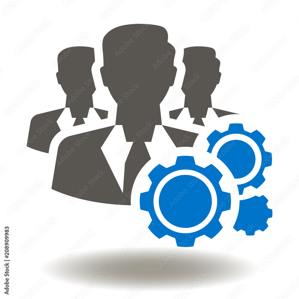 Businessman group with gears mechanism icon vector. Team and cogwheel ...