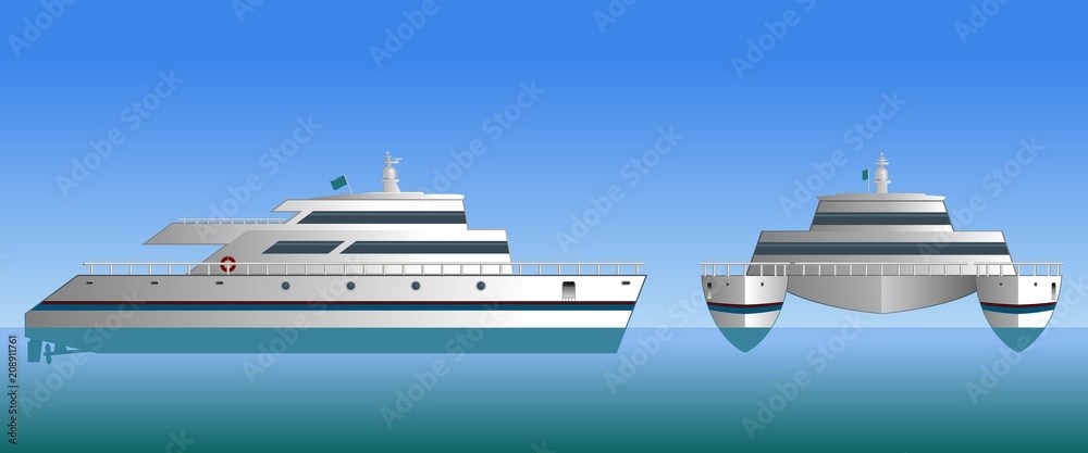 Vector illustration of a catamaran. Design of a sea ship. Sea catamaran ...