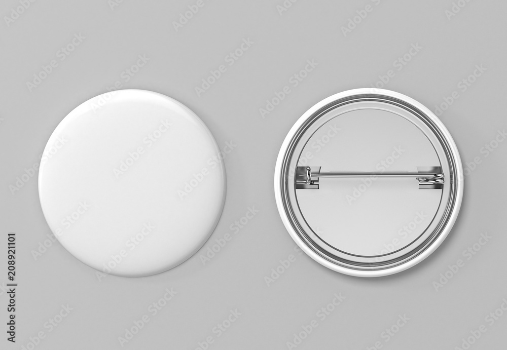 Badge. Blank white pin button front and back view . 3D Illustration ...