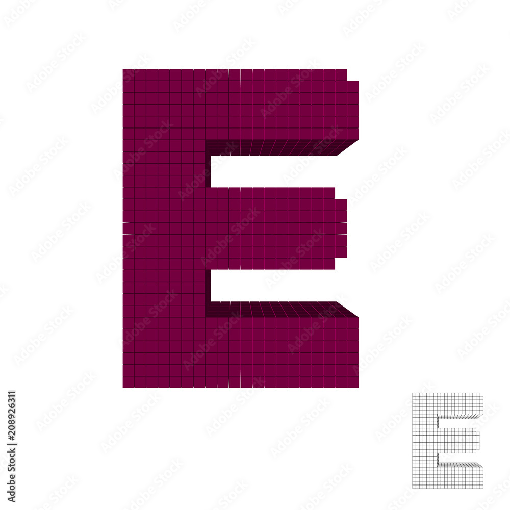 3d pixelated capital letter E. 3d Vector illustration. Front view ...