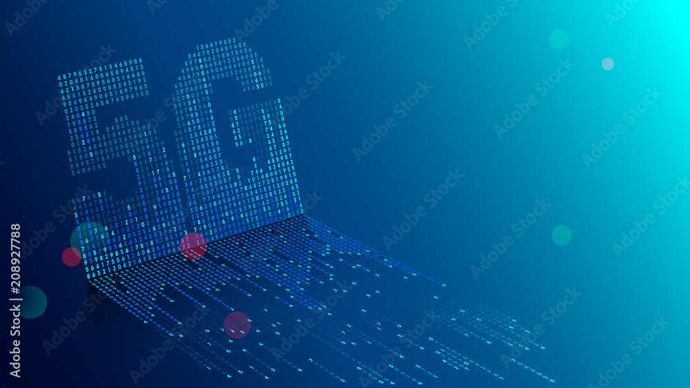 5G technology background. Digital data as digits connected each other ...