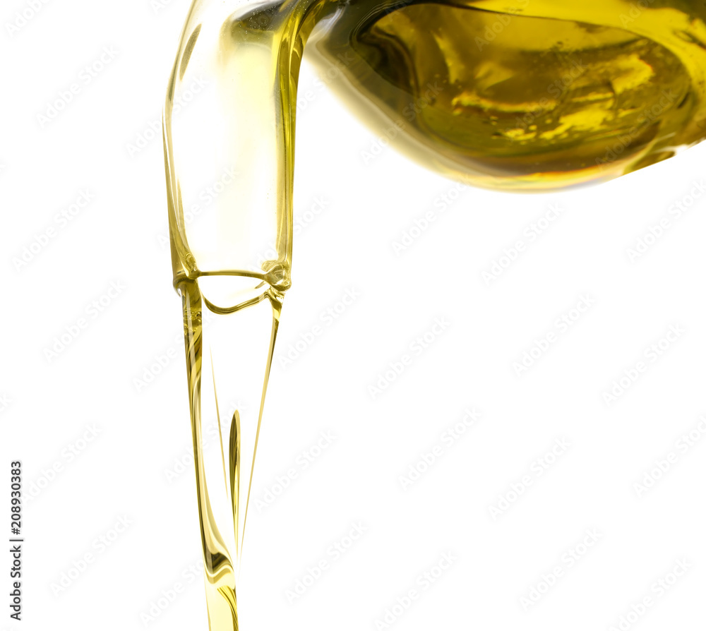 Pouring fresh olive oil on white background Stock Photo | Adobe Stock