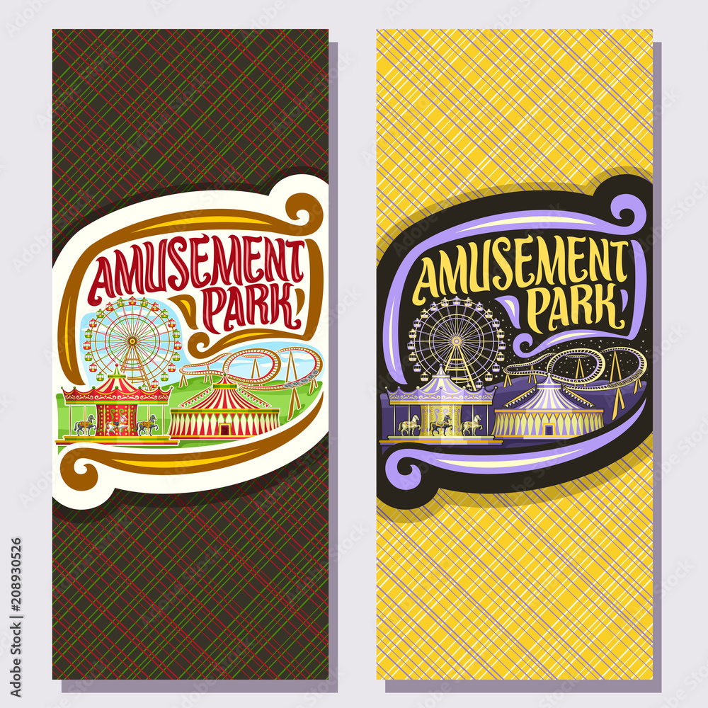 Vector vertical banners for Amusement Park with copy space, cartoon ...