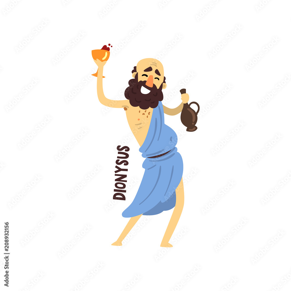 Dionysus Olympian Greek God, ancient Greece mythology character vector ...