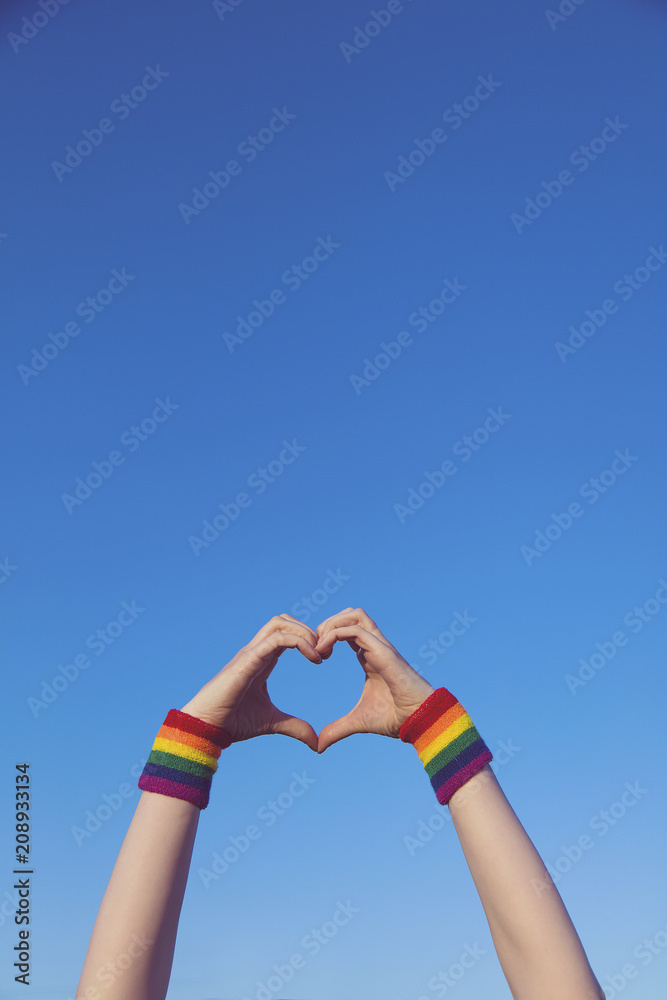 Gay Pride Concept Hand Making A Heart Sign With Gay Pride Lgbt Rainbow