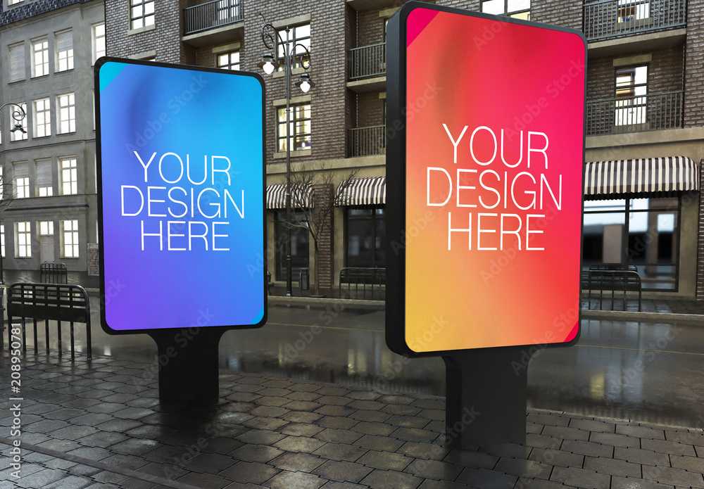 2 Outdoor Kiosk Advertisements Mockup Stock Template | Adobe Stock
