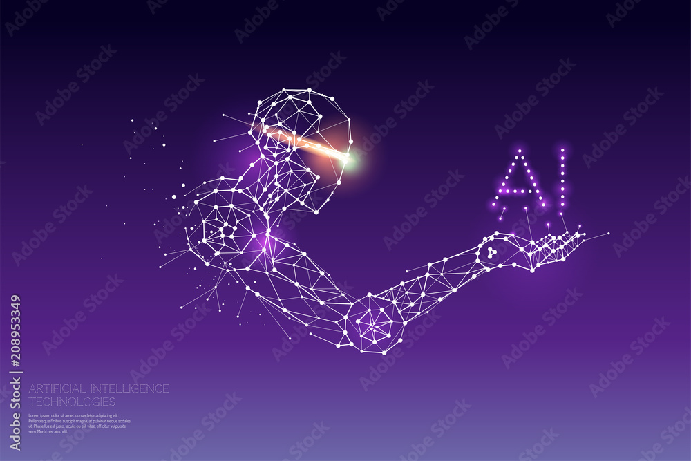 The particles, geometric art, line and dot of AI Technology. Stock ...