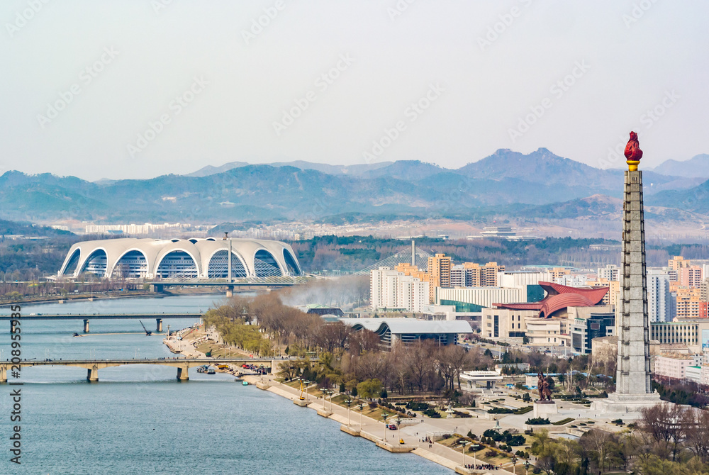 Pyongyang north korean capital skyline with Rungrado 1st of May Stadium ...