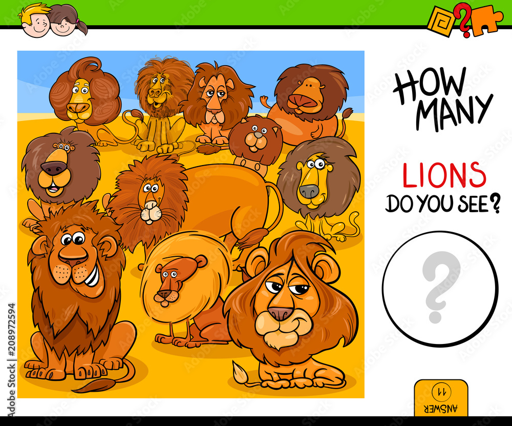 counting lions animals educational game Stock Vector | Adobe Stock