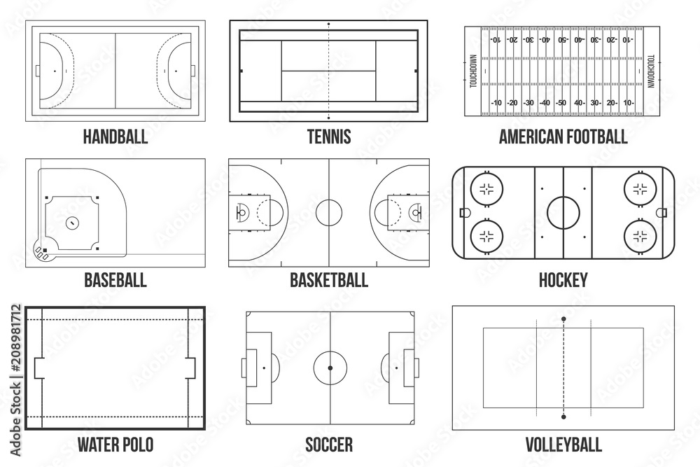 Creative vector illustration of sport game fields marking isolated on ...