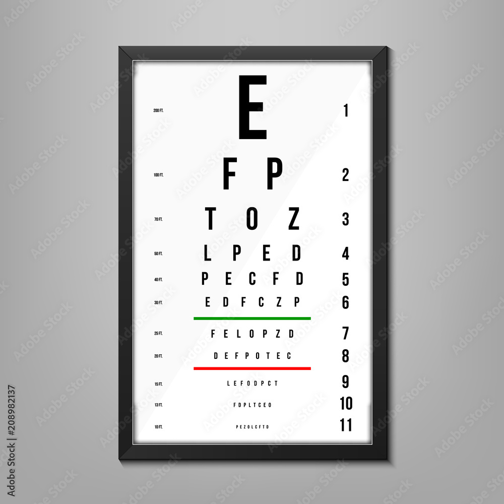 Creative vector illustration of eyes test charts with latin letters ...