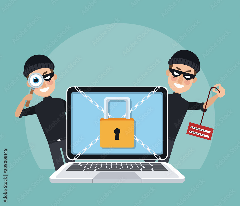 Hackers with laptop passwords cartoon vector illustration graphic ...