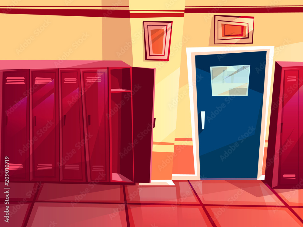 Locker room vector illustration of gym or school sport changing room ...