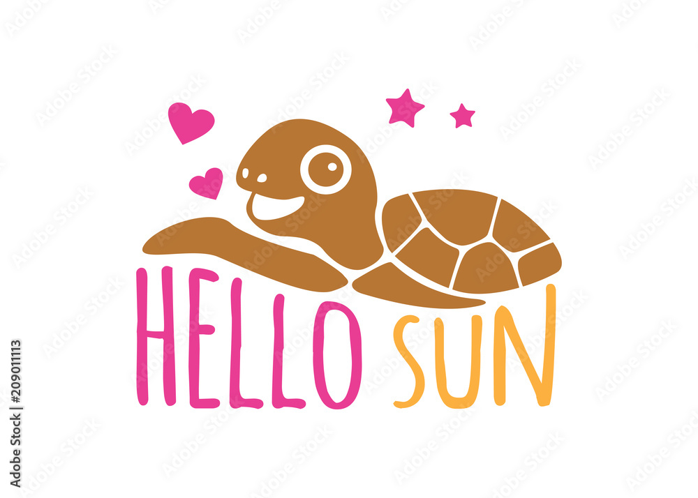 hello sun with turtle summer theme vector logo design template Stock ...