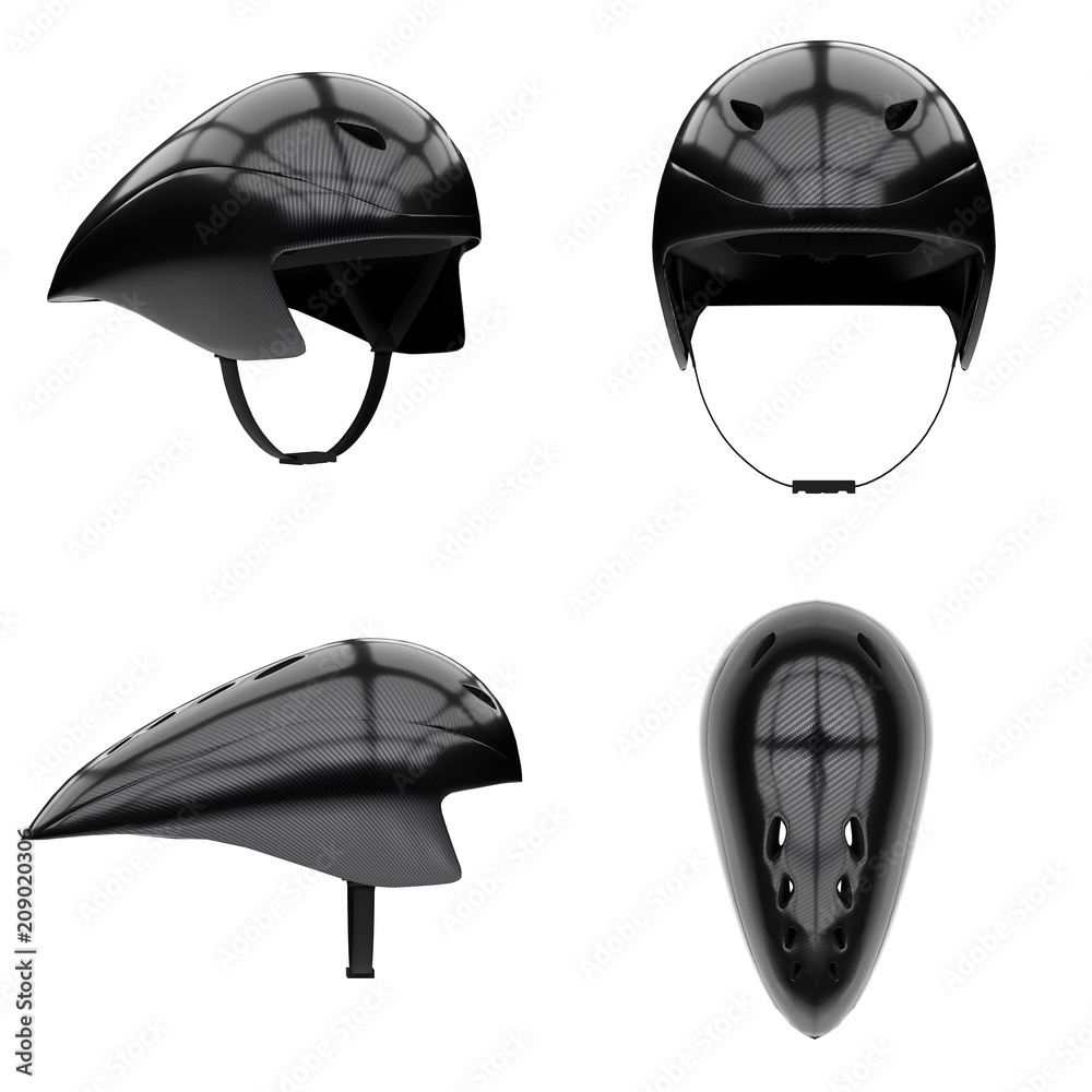 Set of Time trial bicycle carbon helmet. All side view. Equipment of ...