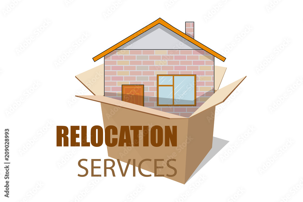 Relocation service. Moving concept. Cargo Truck is transporting ...