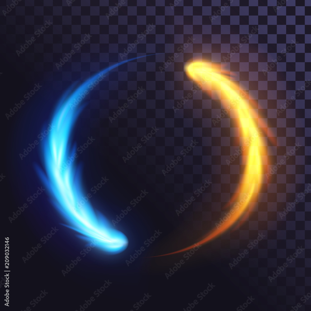 Ring of blue and yellow flame, fiery, round frame of blue fire. Fire ...