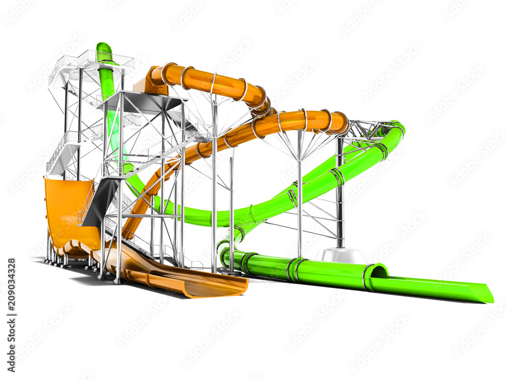 Modern orange and green water slides amusement for the water park 3d ...