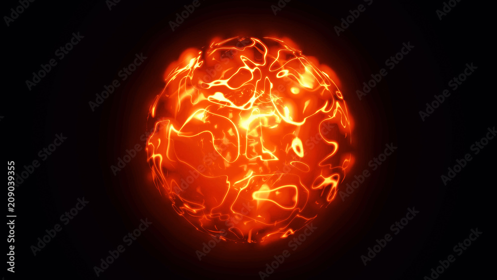 3d animation of abstract isolated fiery red and orange magical orb ...