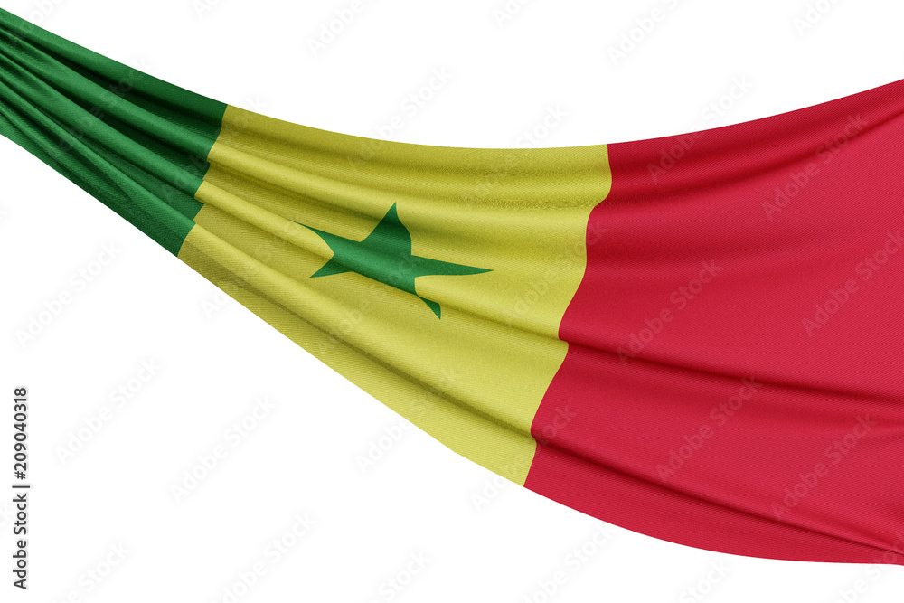 The national flag of Senegal. Waving fabric flag with texture draped on ...