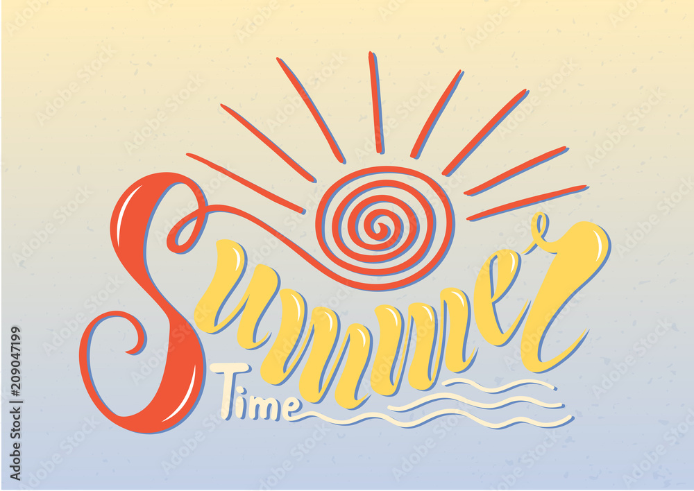 Beautiful handwritten text summer time. Vector illustration on a ...
