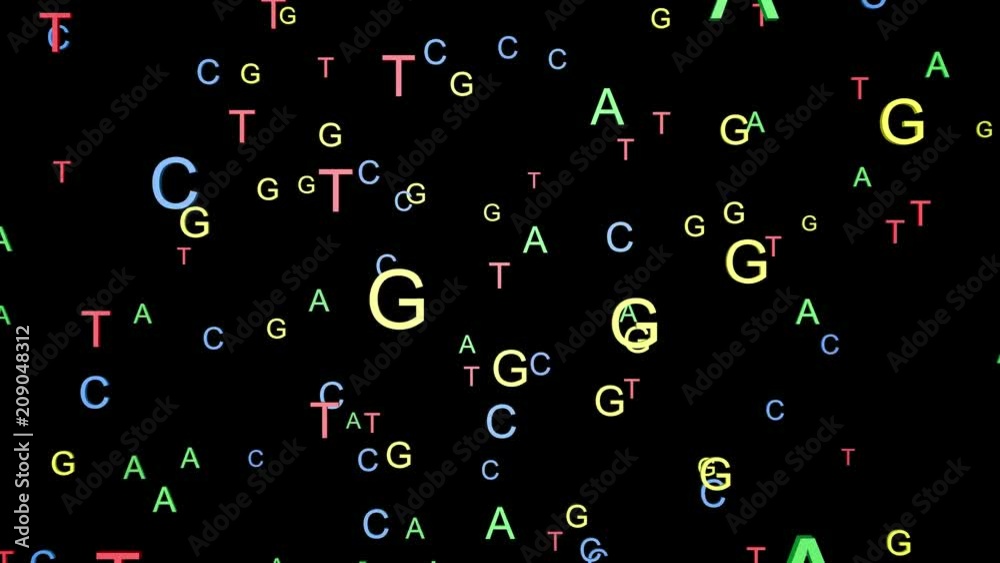 ATCG four basic nucleotides in DNA.Slow random movement.3d animation ...