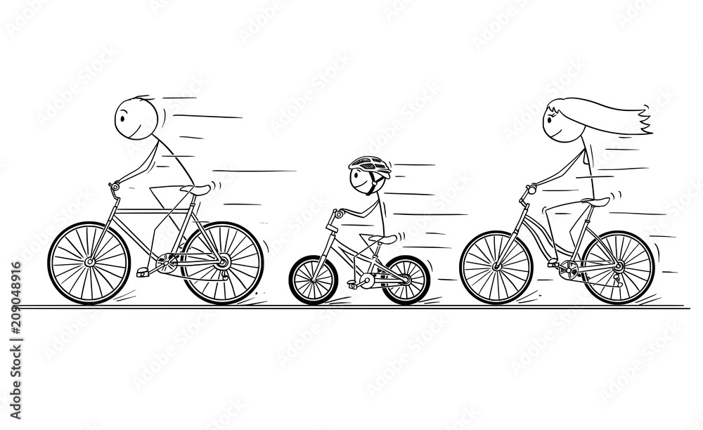 Cartoon stick drawing illustration of young family - man, woman and ...