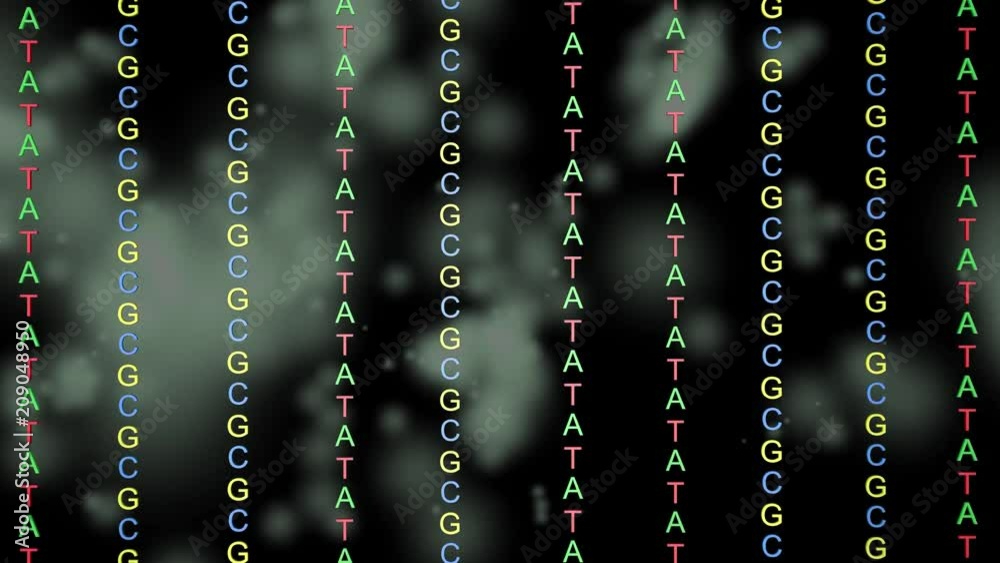 ATCG four basic nucleotides in DNA.Floating particles in background. 3d ...