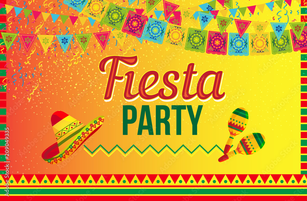 Colorful vector design of invitation card calling to Fiesta party in ...