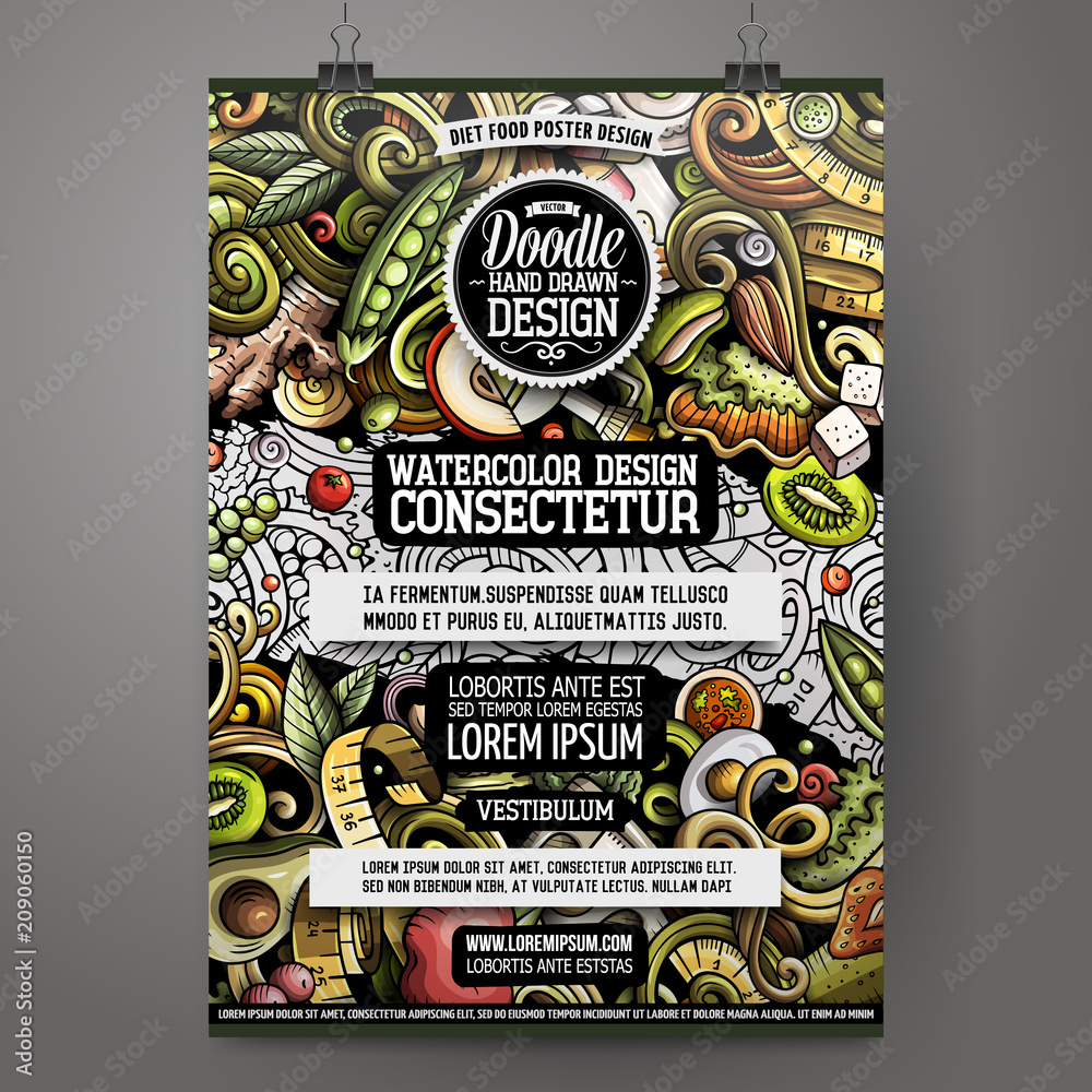 Cartoon hand drawn doodles Diet food poster design Stock Vector | Adobe ...