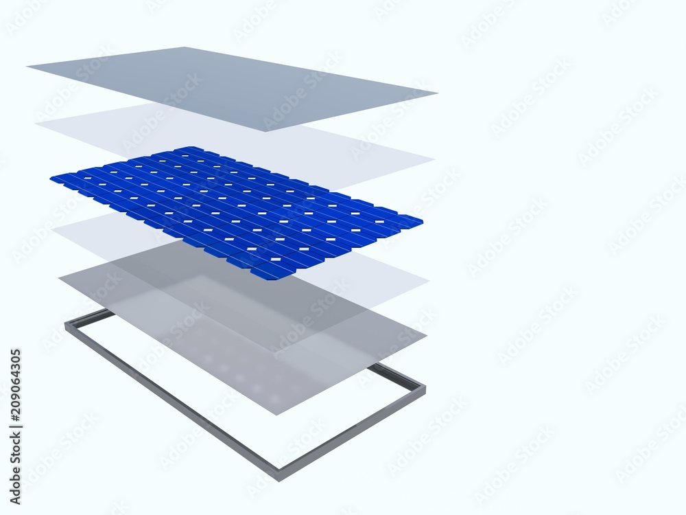 3D rendering. The internal structure of the solar panel. Solar panel ...