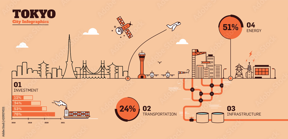 Tokyo City Flat Design Infrastructure Infographic Template Stock Vector ...