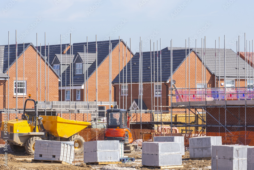New build houses building construction site, Cheshire, England, UK ...
