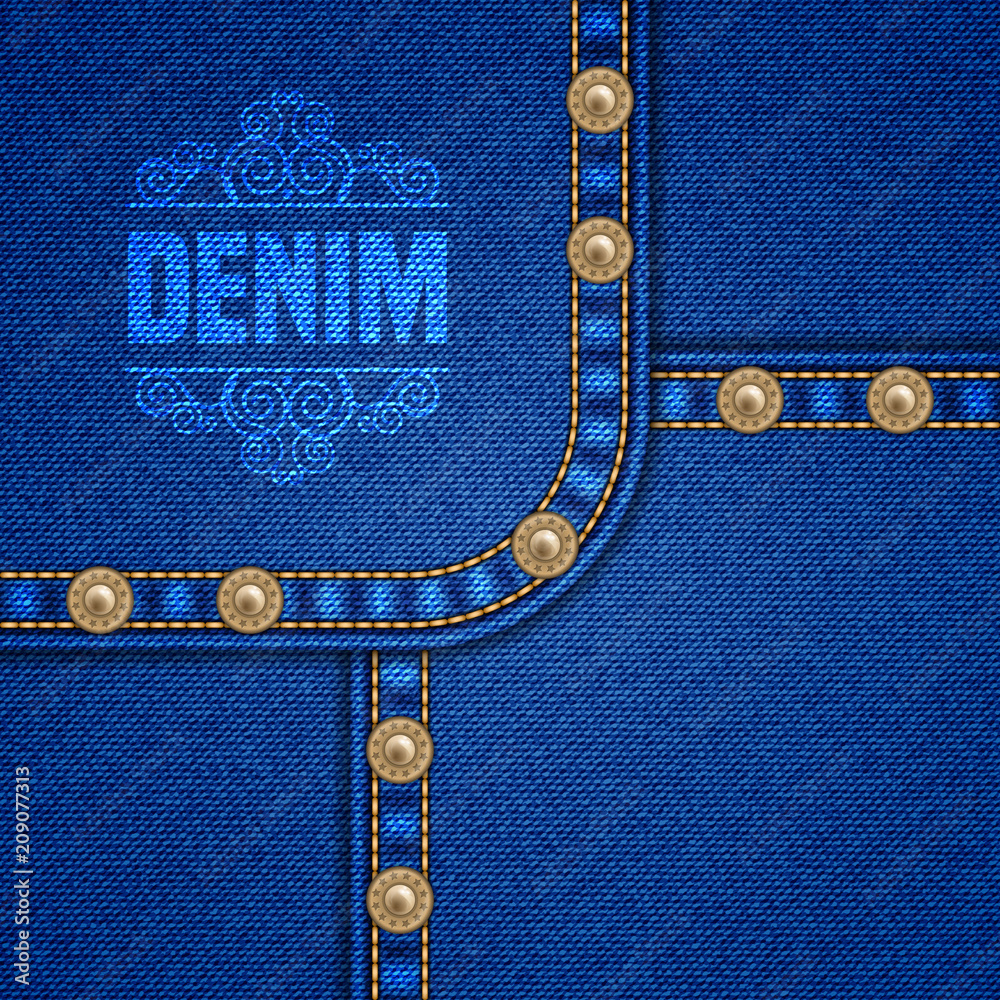 Denim background with decorative seams and rivets. Vector Illustration ...