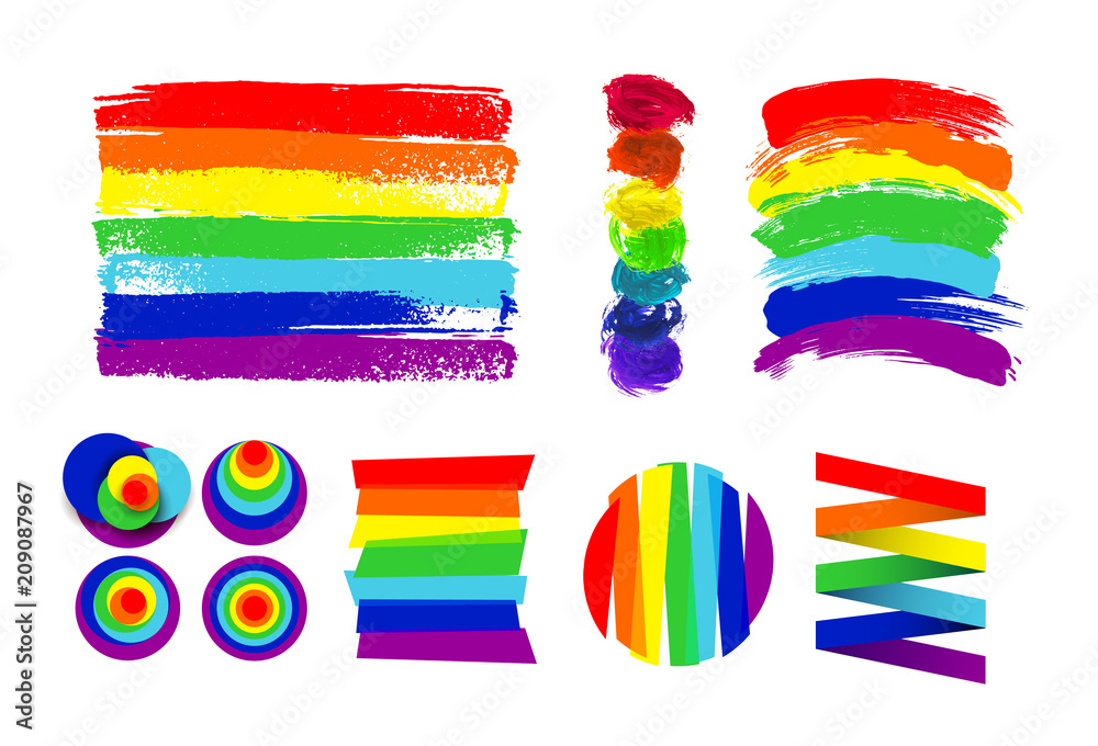 Set of LGBT flag, circle and color spots against homosexual ...