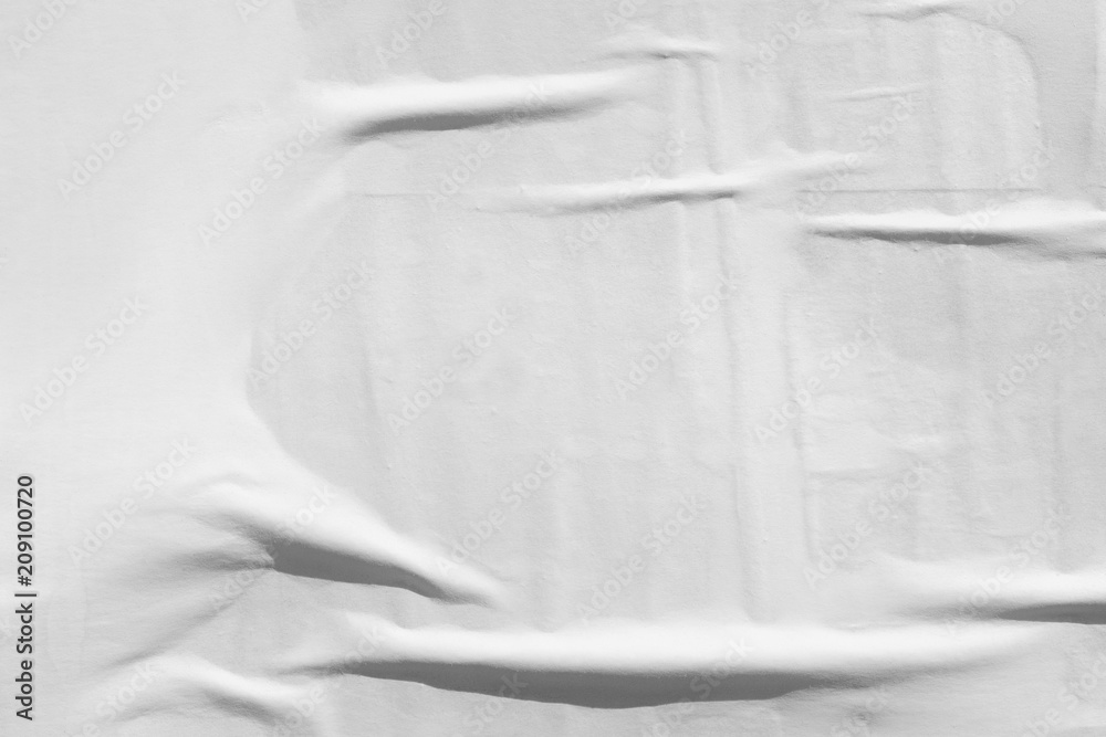 White blank crumpled paper texture background creased old poster ...