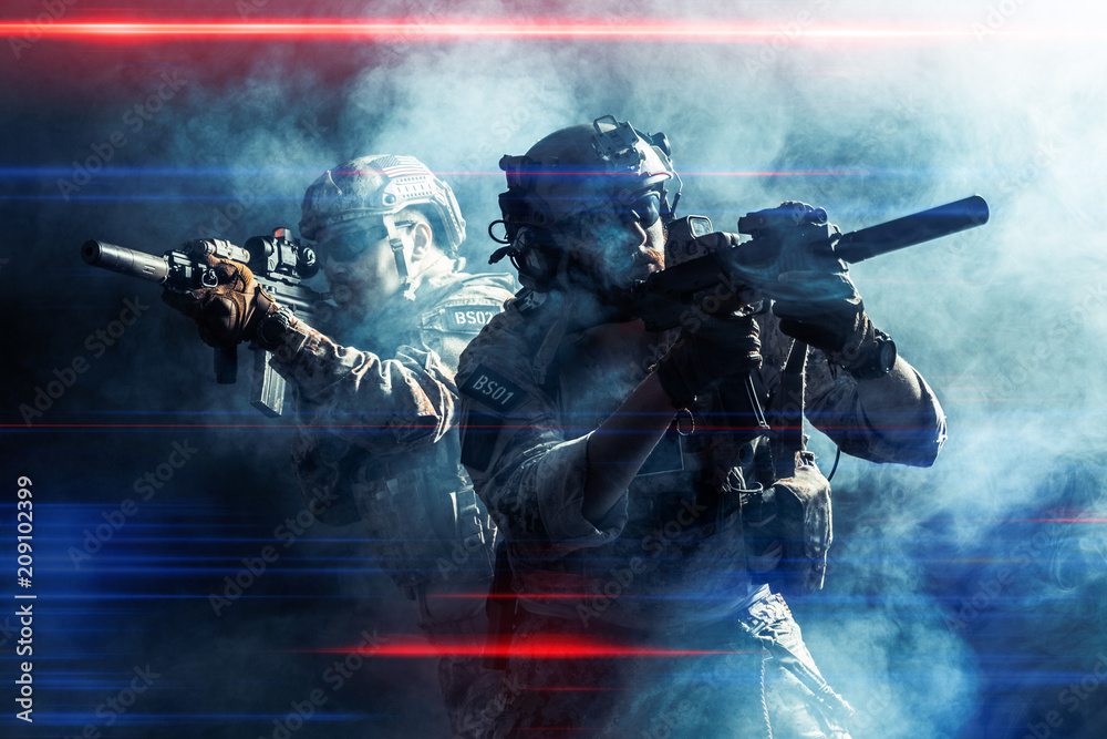 Group of security forces in Combat Uniforms with rifles Stock Photo ...